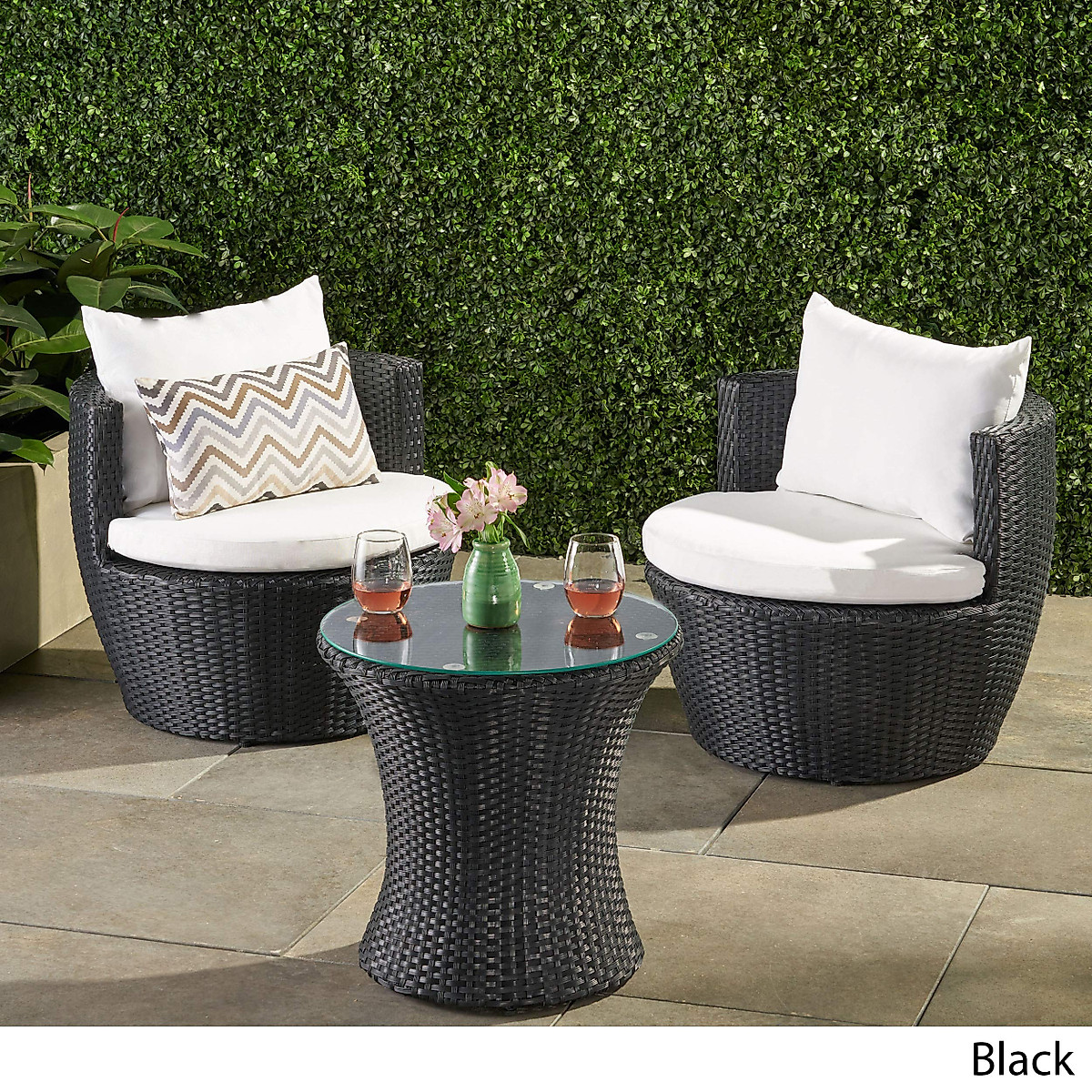 Christopher Knight Home Kono Chat Set, 3-Pcs Set, Black