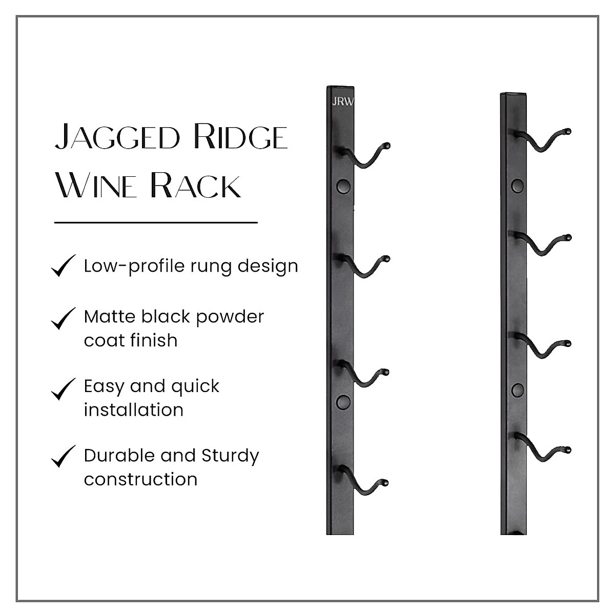 Jagged Ridge Wine Rooms 12 Bottle Wall Mounted Wine Rack Hanging Wall Wine Rack - Stylish & Modern Wine Storage Rack, Alloy Steel, Colour - Matte Black Powder Coat Finish