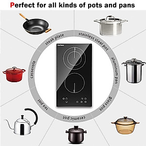 Karinear 2 Burner Electric Cooktop 12 Inch, Drop-in Electric Radiant Cooktop 220v - 240v with Child Safety Lock, Timer, Residual Heat Indicator, 3200W, Hard Wired, No Plug Electric Stove Top
