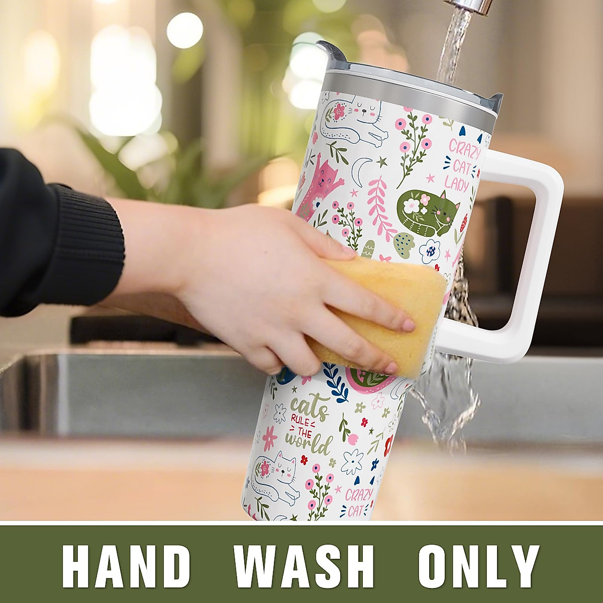 30 oz Cat Tumbler with Handle and Straw, Cute Cartoon Stainless Steel Vacuum Insulated Travel Coffee Mug Cup Water Bottle, Cat Stuff Accessories Decor, Cat Lover Gifts for Women Girls