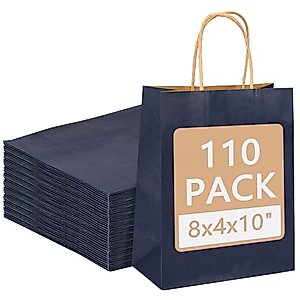 Moretoes 110pcs Dark Blue Gift Bags with Handles, 8x4x10 Inch Medium Size, Paper Bags for Small Business, Shopping Bags, Retail Bags, Party Bags, Favor Bags (Royal Blue)