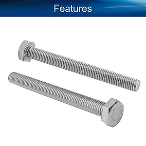 Bettomshin 4Pcs M10 x 100mm Hex Bolts, 304 Stainless Steel 1.5mm Thread Pitch Fully Threaded Metric Hex Head Screw Bolts, Hexagon Screw Bolt, Hex Tap Bolts, Silver (Overall Size 105.5x17x17mm)