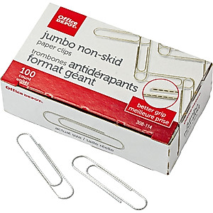 Office Depot Brand Paper Clips, Jumbo, Silver, Nonskid Finish, 100 Clips Per Box, Pack of 10 Boxes