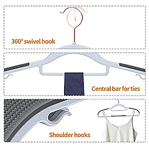 Plastic Coat Hangers 50 Pack Space Saving Coat Hanger Ultra Thin Non Slip Clothes Hanger Heavy Duty Pant Hangers with 360°Rotating Rose Gold Hook by GUFUR