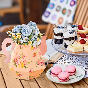 Fulmoon 6 Pcs Tea Party Decorations 6.7'' Flower Boxes Centerpiece Princess Tea Party Centerpieces for Tables Teapot Vase Table Decoration for Floral Tea Themed Birthday Party Baby Shower Wedding