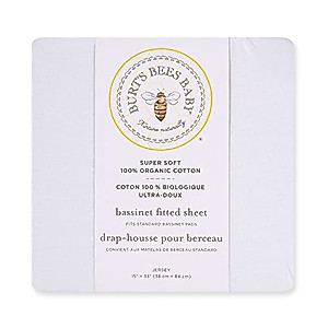 Burt's Bees Baby Bassinet Sheet, Fitted Unisex 100% Organic Jersey Cotton Bassinet Sheet for Standard Bassinet Mattress
