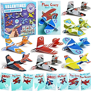 JOYIN 28 Pack Valentines Day Gifts Cards, Valentine's Greeting Cards for Kids with Foam Airplanes Valentine Classroom Exchange Party Favor Toy
