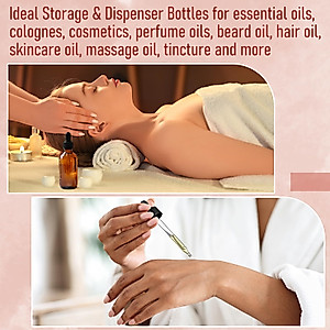 12 PCS, 1 oz Dropper Bottles for Essential Oils with 3 Stainless Steel Funnels & 1 Long Glass Dropper - 30ml Amber Glass Bottles with Eye Droppers - Tincture Bottles, Leak Proof Travel Bottles for Liquids