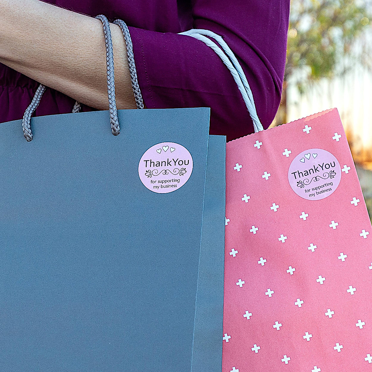 Gazelle Thank You Stickers Roll for Packaging, Bags, Greeting Cards, and Receipts - 500 Thank You for Supporting My Business Stickers - 1.5'' Stickers Designed with Soy-Based Eco-Friendly Ink (Pink)