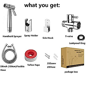 Handheld Bidet Toilet Sprayer，Stainless Steel Bathroom Personal Hygiene Bidet Sprayer Set，Baby Cloth Diaper Sprayer,Shower Sprayer for Pet, Feminine Hygiene