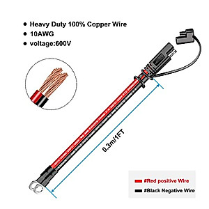 iMESTOU 10AWG SAE Cables 2 Pin Quick Disconnect Plug to O Ring Terminal Harness 1 Feet Extension Charge Cables SAE Connectors for 12V/24V Motorcycle, ATV, Lawn Mower, Truck(2)