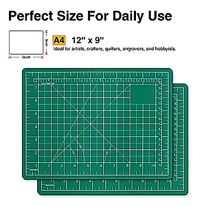 DIYSELF Self Healing Sewing Mat, 12" x 9" Rotary Cutting Mat for Craft, 5-Ply Double Sided Table Protector Cutting Mat for Sewing Fabric Quilting scrapbooking, A4, Green