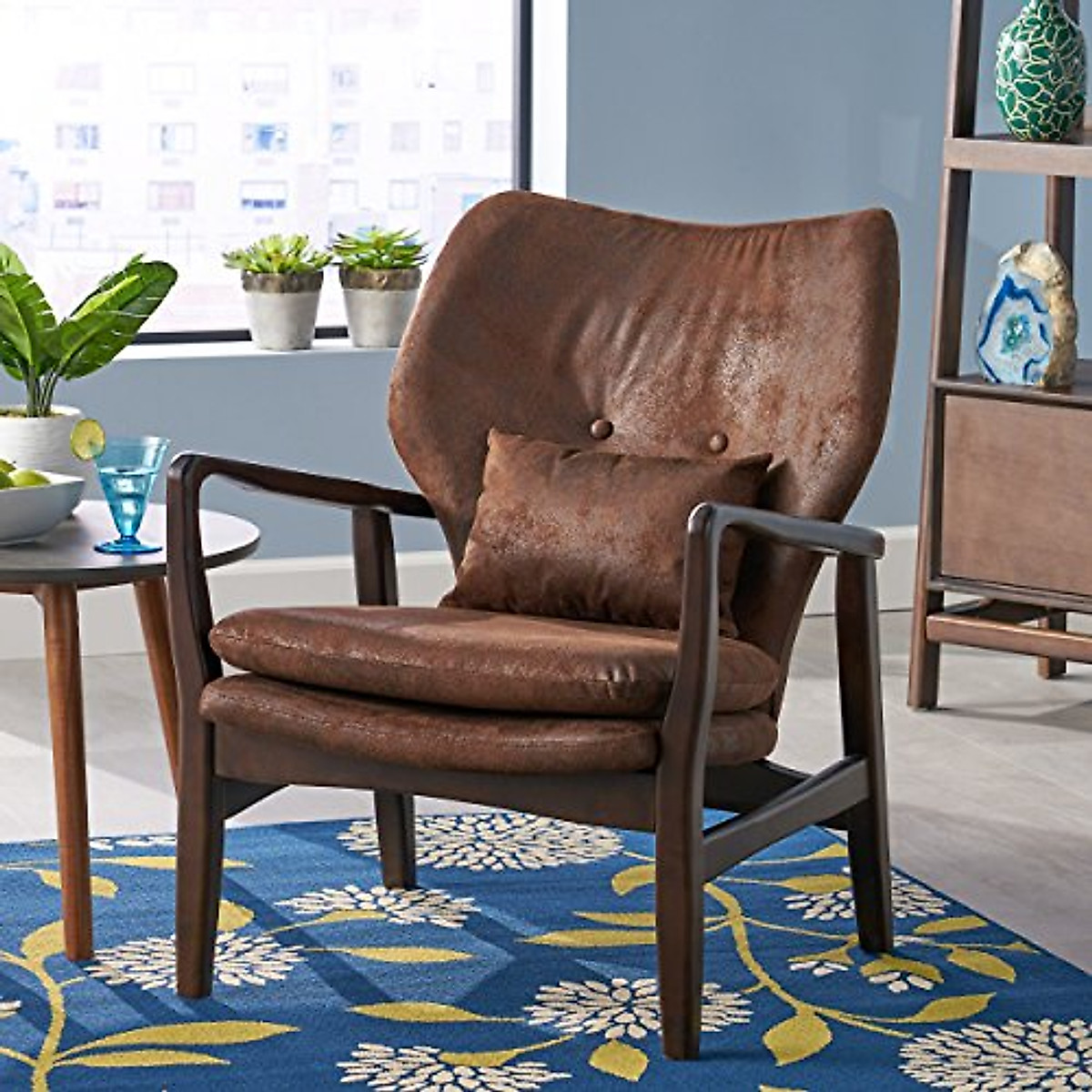 Christopher Knight Home Haddie Mid Century Modern Fabric Club Chair, Brown and Dark Espresso, 31.25D x 26.25W x 32.75H Inch