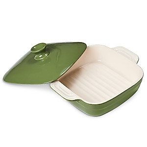 DOWAN Casseroles dish with lids, Ceramic Baking Dish With Lid, Casserole Dishes for oven, 1.6 Quarts Bakeware With Handle Oven Safe for Cooking, Dinner, Home Gift, 8 x 8 Inches, Green