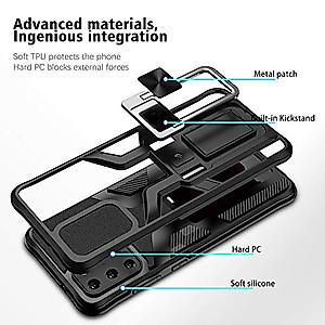 AKINIK for Galaxy S20 Plus Case, S20 Plus Case with Self Healing Flexible TPU Screen Protector [2 Pack],Military Grade Double Shockproof with Kickstand Case for Samsung Galaxy S20 Plus-Black