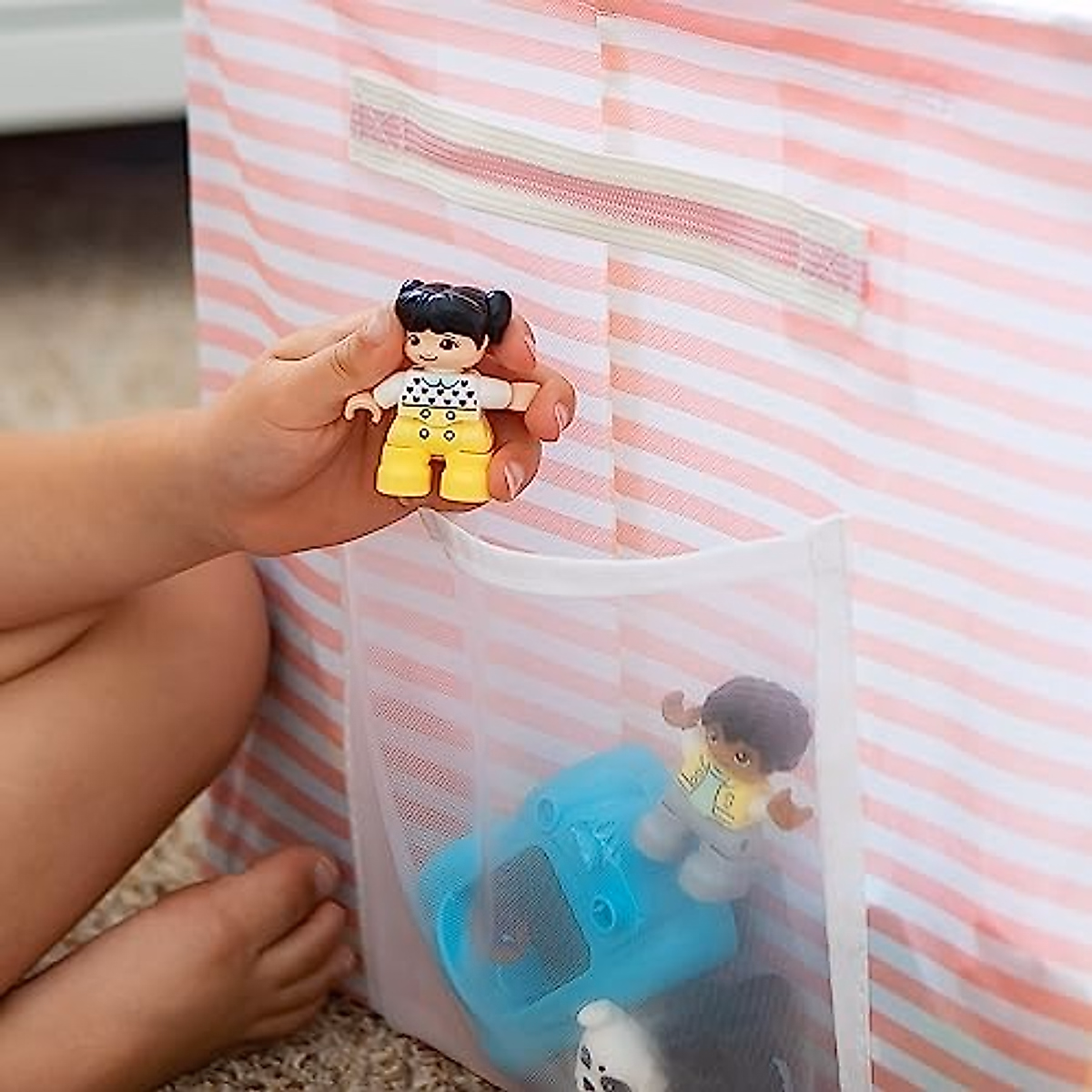 Foldable Big Toy Chest for Boys & Girls - Stylish Oxford Cloth Bedroom Play Room Organization Collapsible Storage Box with Side Pocket & Window - Versatile Kids Toy Bin - Pink, 19.7" x 15.7" x 13.0"