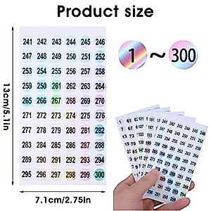 Thinp 15 Sheets Glitter Number Stickers 1 to 300 Consecutive Number Stickers Self Adhesive Round Number Stickers Labels for Inventory Storage Organizing DIY Scrapbooks Greeting Cards Arts Craft