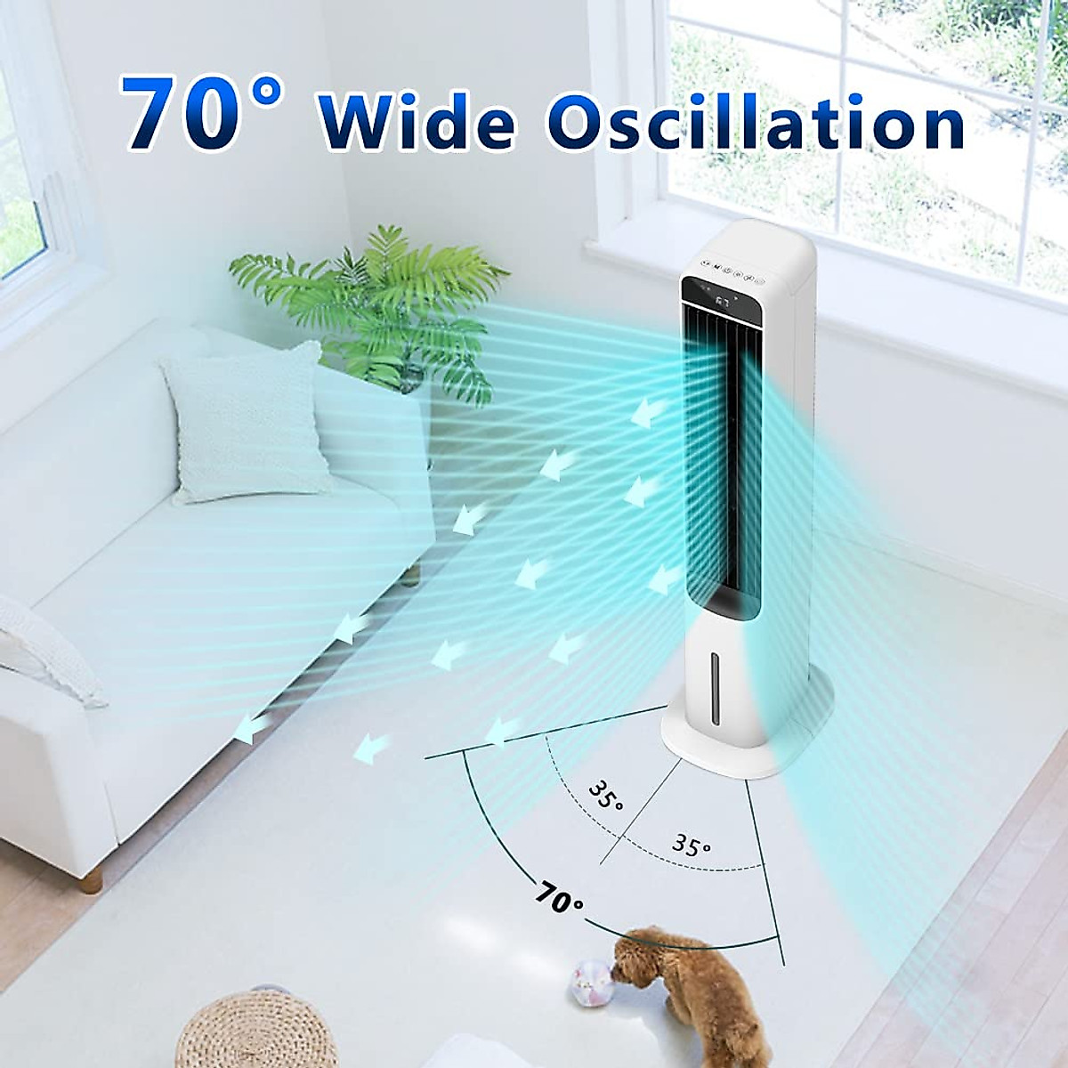 LifePlus Evaporative Cooler Fan, Swamp Bladeless Tower Fan Air Conditioner Portable with Cold Air & Instant Cooling, Top LCD Touch Control Panel, Ideal for Kitchen Bedroom Office