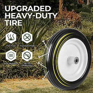 13" 3.50-8" Solid Flat Free Tires and Wheels 2 Pack, Rubber Tire Replacement with 5/8" Axle Bore Hole, Air less Wheel for Hand Truck/Trolley/Garden Cart/Lawn Mower/Wheelbarrow, 2P, Black, 13In
