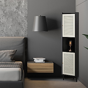 HollyHOME 68.5" Tall Corner Metal Storage Cabinet, Narrow Linen Tower Cabinet with Shelf and Shutter Door, Freestanding Floor Slim Organizer Cupboard for Living Room, Kitchen Pantry, Black&White