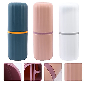 DOITOOL 3Pcs Travel Toothbrush Cup Case Toothbrush Holder Portable Toothbrush Toothpaste Storage Containers for Camping School Business Trip Bathroom White Pink Dark Blue