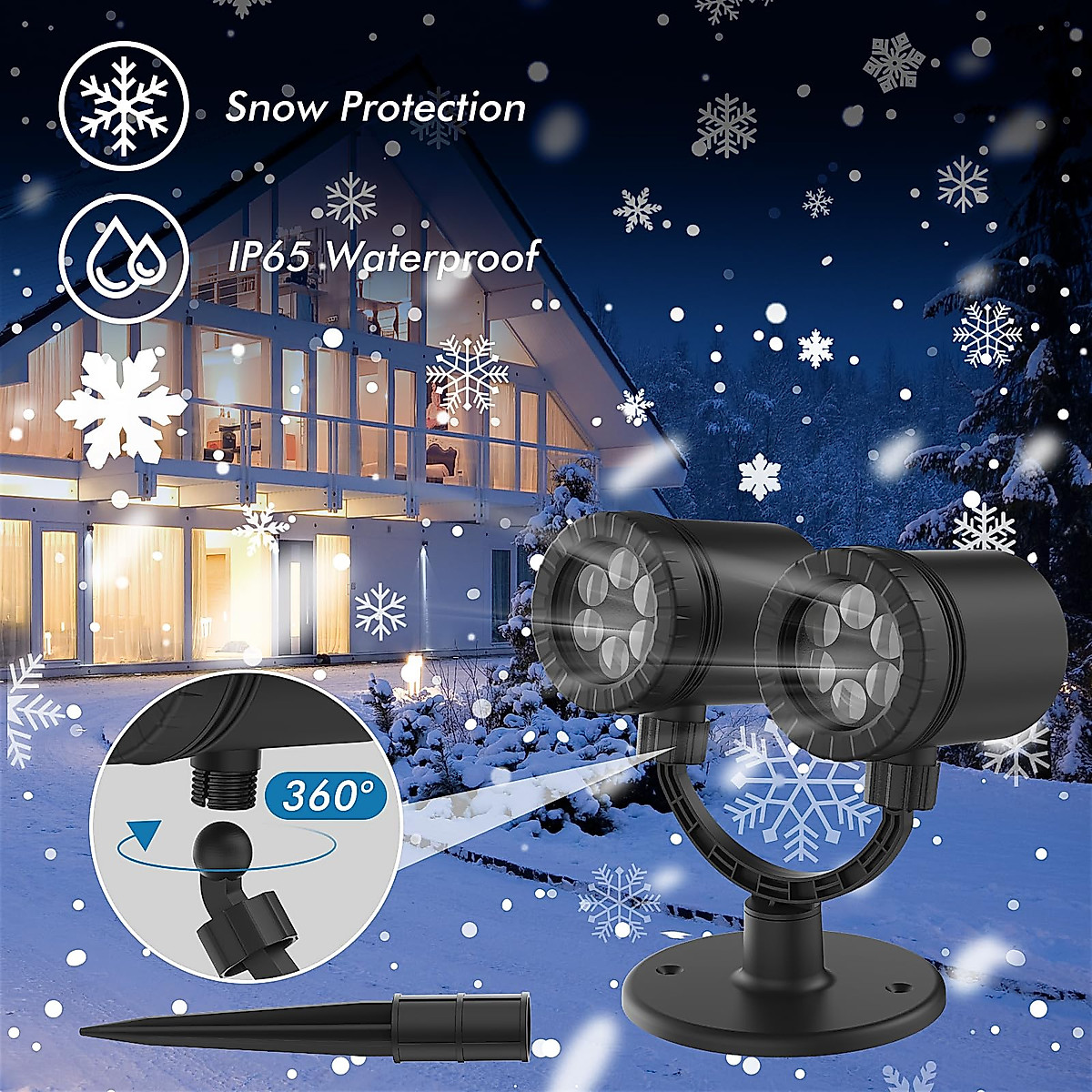 Christmas LED Lighting Projector - Double Head Rotating Snowflake Waterproof Indoor Outdoor Garden Lights Christmas Decorations