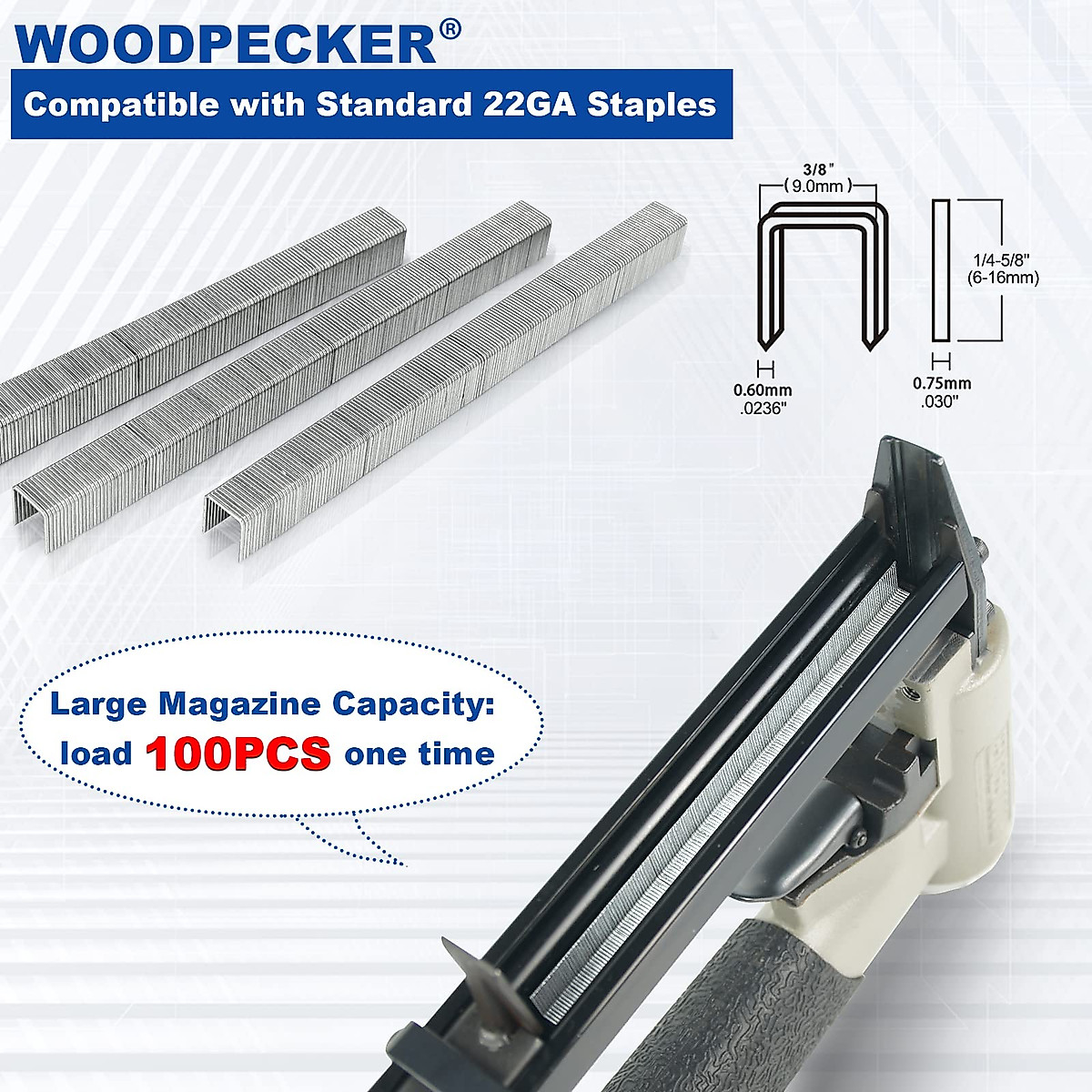 WOODPECKER N7116 Upholstery Stapler 22 Gauge 3/8-Inch Crown Pneumatic Upholstery Staple Gun 71 Series Air Power Fine Wire Stapler Gun