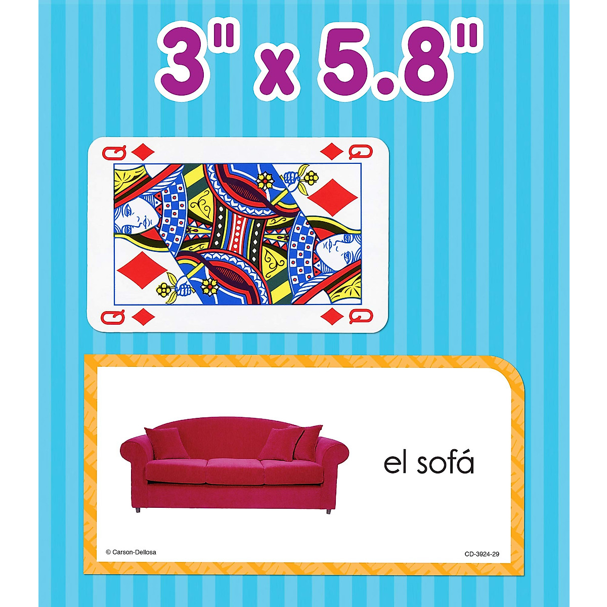 Carson Dellosa 104 Spanish Flash Cards for Kids, Spanish Vocabulary Flash Cards for Beginners, Picture Flash Cards for Toddlers, Learning Spanish Game for Beginners