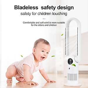 Ocean Loong Bladeless Tower Fan and Air Purifier in one, 90° Oscillating Bladeless Fan with Remote,Tilt Head, 9H Timer, Floor Fans for Bedroom Home, 38.6inch AC68P, White