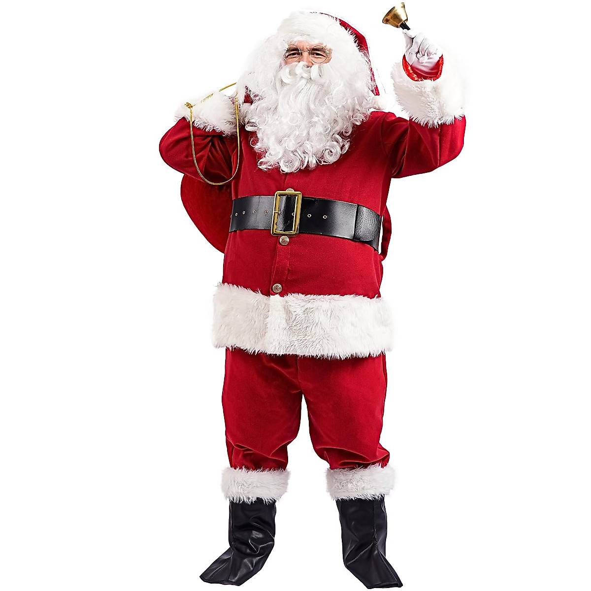 Soulty Men's Santa Claus Costume 11pcs Deluxe Red Velvet Christmas Santa Suit for Men Adult Xmas Clause Outfit for Party XXXL
