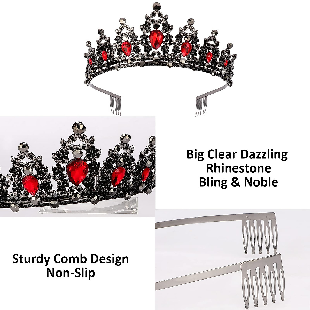 CAVETEE Red Black Birthday Crown and Sash for Women Sash &amp; Rhinestone Tiara Set Red and Black Party Decorations Birthday Queen Crowns Tiaras for Women