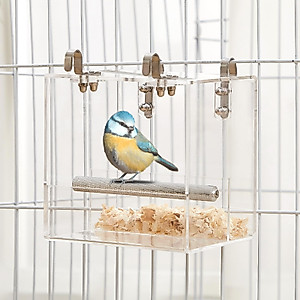 Ziliny 2 Pieces No Mess Bird Feeder for Cage Automatic Acrylic Bird Feeder Seed Food Catcher for Parakeet Canary Cockatiel Parrot Finch Canary 5.1 x 5.1 x 4.3 Inches