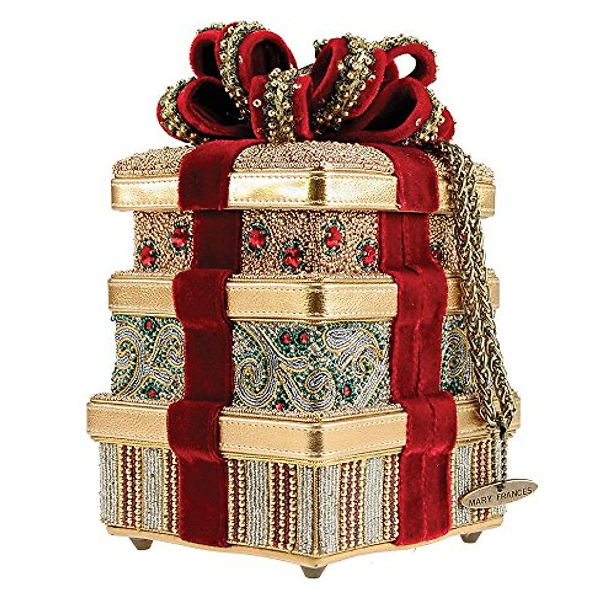 Mary Frances It's a Wrap Beaded Jeweled 3D Velvet Ribbon Gold Christmas Holiday Purse Handbag