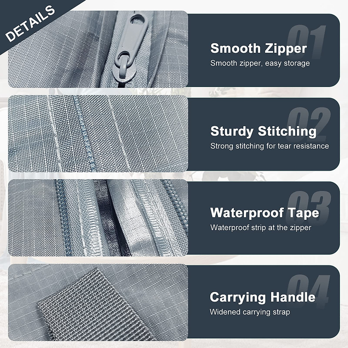 boyspringg Outdoor Cushion Storage Bag, 420D Waterproof Fabric, Outdoor Cushion Storage, 32'' x 32'' x 24'', Patio Cushion Storage Bag for Outdoor Furniture, Cushion, Pillow etc.（Grey）