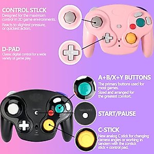 Dliaonew 2.4G Wireless Gamecube Controller, Classic Gamecube Wii Controller with Receiver Adapter for Wii Gamecube NGC (Black and Pink)