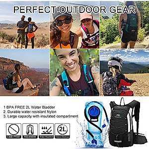 Insulated Hydration Backpack Pack with 2L BPA Free Bladder - Keeps Liquid Cool up to 5 Hours – for Running, Hiking, Cycling, Camping (Black White)