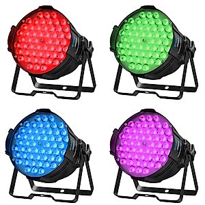 BETOPPER LED Stage Lights, 54x3W RGB Par Lights, DMX 512 Controller Sound Activated Uplights, DJ Lights with Daisy Chain, Spotlights, Wash Lights for Stage Performance, Party, Wedding, Club(4 Packs)