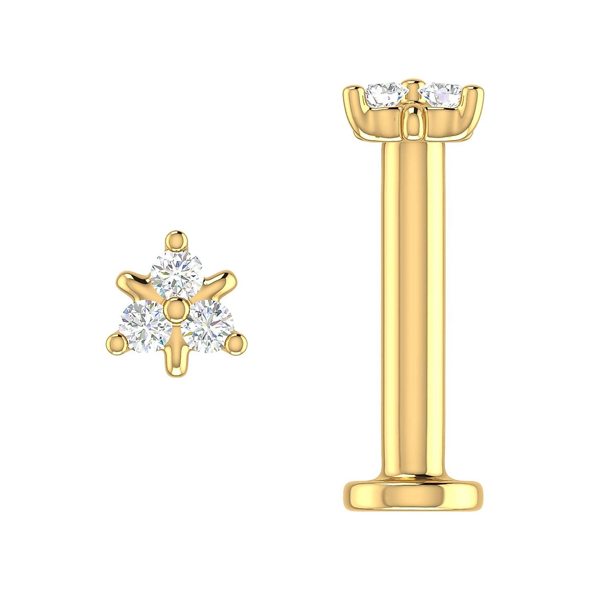 FINEROCK 0.03 Carat 3-Stone Diamond Nose Pin Stud in 18K Yellow Gold (SI1-SI2 Clarity)