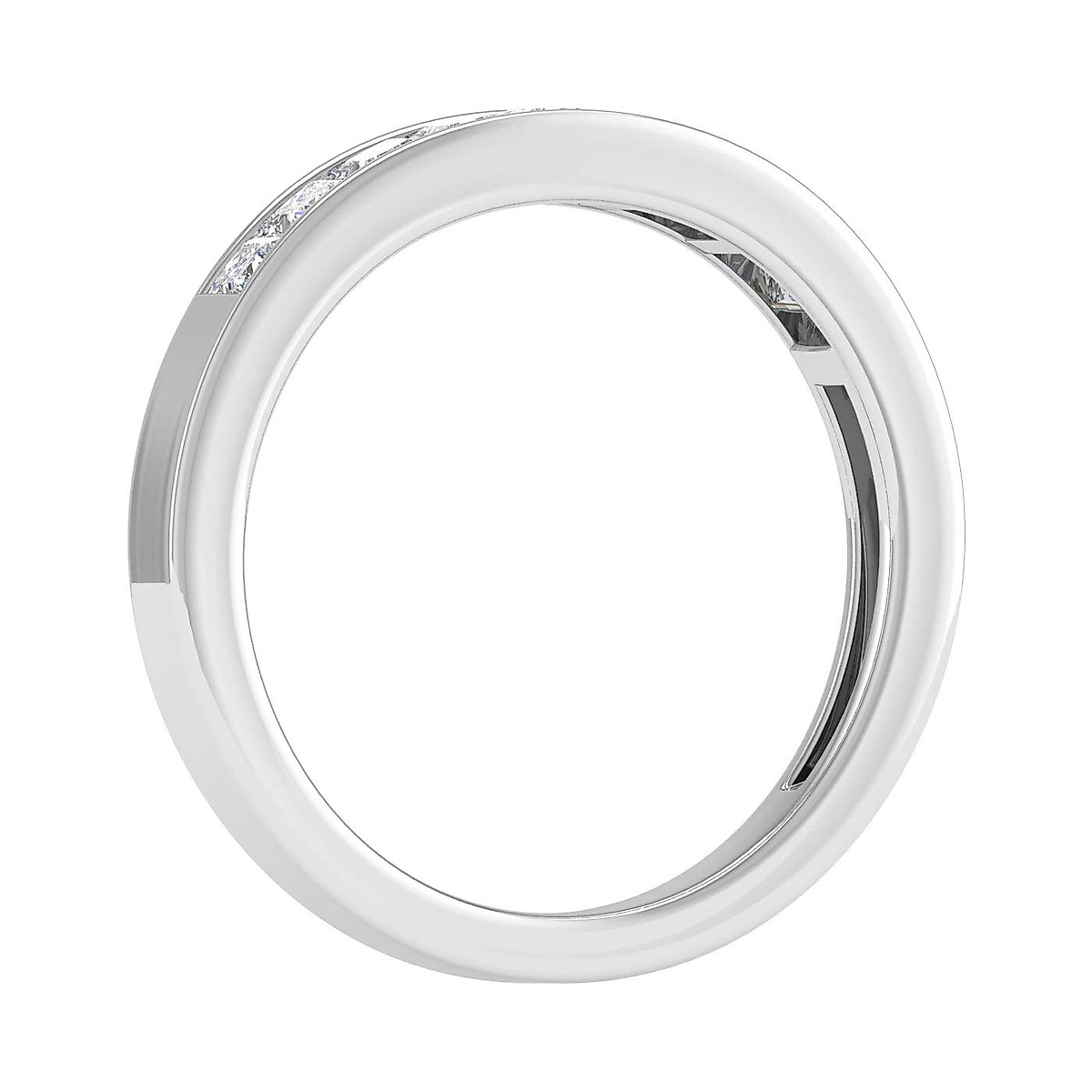 FINEROCK 1/2 Carat Channel Set Princess Cut Diamond Wedding Band Ring in 14K White Gold - IGI Certified (Ring Size 7.25)