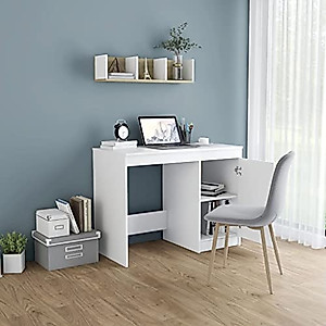 BynJoo Small Writing Desk Computer Desk,Wood Secretary Desks for Home Office,Homework and School Studying Writing Desk,for Homefor Simple Corner Desk with One Integrated Cabinet.White(39.4" Inche)