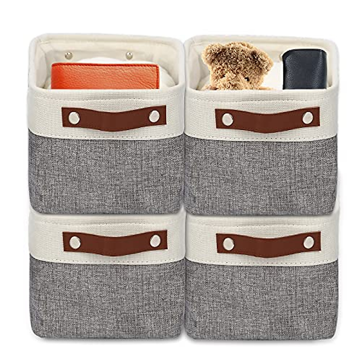 WOOROLL Set of 4 Fabric Storage Bins With Handles, Collapsible Storage Baskets For Organizing, Small Storage basket For Shelves, Closets, Laundry, Nursery