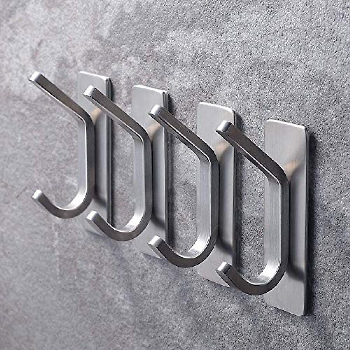 YIGII Towel Hook/Adhesive Hooks - Wall Hooks for Coat/Robe/Towels Stick on Bathroom/Kitchen 4-Pack, Stainless Steel