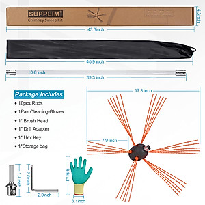 33FT Chimney Sweep Kit Reusable Fireplace Cleaning Tool Vent Cleaner Brush with Extension Flexible Nylon Rods,Chimney Sweeping Rotary Brushes Tools for Home Fireplace Flue(10Rods)