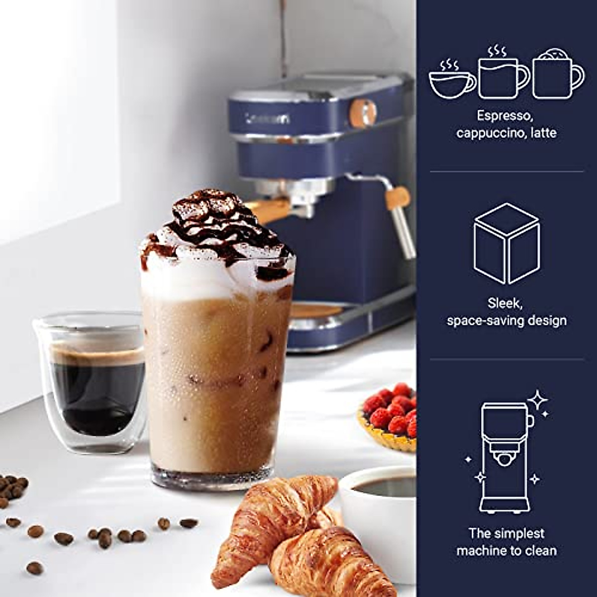 Laekerrt Espresso Machine 20 Bar Espresso Maker CMEP01 with Milk Frother Steamer, Home Expresso Coffee Machine for Cappuccino and Latte (Navy Blue, Stainless Steel) Gift for Coffee Lovers, Father