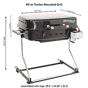Flame King RV Or Trailer Mounted BBQ - Motorhome Gas Grill - 214 Sq Inch Cooking Surface - Adjustable Flame Controller & 48 Inch Quick Connect Hose
