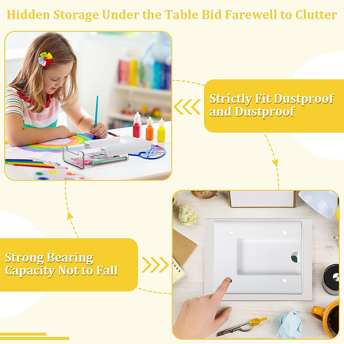 Geetery 8 Pcs Self Adhesive Slide Out Attachable Drawer Tray Under Desk Drawer Table Hidden Storage Mounted Desktop Pencil Holder Tray Drawers Up to 11 lbs Organizer for Office Home School Kitchen