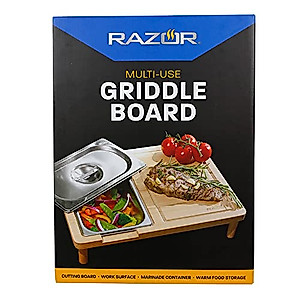 RAZOR Multipurpose Griddle Cutting Board with Covered Food Storage, Brown, 08811RZ