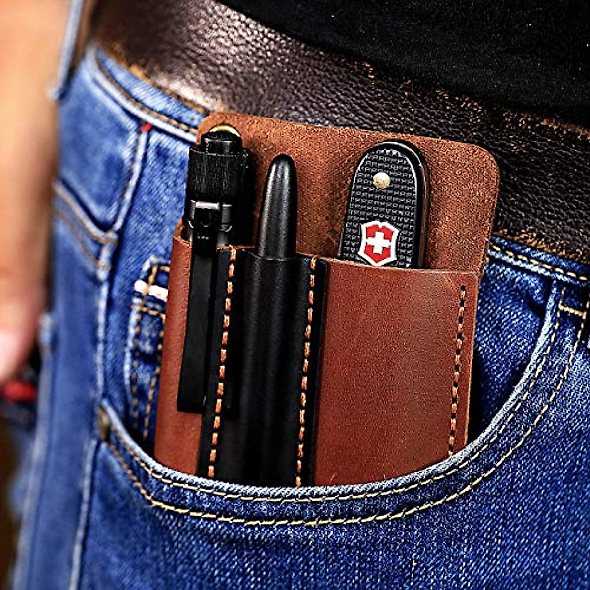 EASYANT Leather Pocket Organizer Handmade Multitool Sheath Accessories Leather EDC Pouch for Men