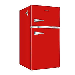 BANGSON Mini Fridge with Freezer, 3.2 CU.FT Small Refrigerator with Freezer, Door Handle, Bottle Opener, For Bedroom, Dorm, Office, Home, Garage or RV, (Red)…