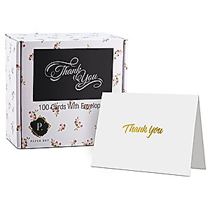 100 Thank You Cards with Envelopes - Thank You Notes, White & Gold Foil - Blank Cards with Envelopes - For Business, Wedding, Graduation, Baby/Bridal Shower, Funeral, Professional Thank You Cards Bulk